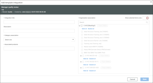 InEight Completions - Template Integration